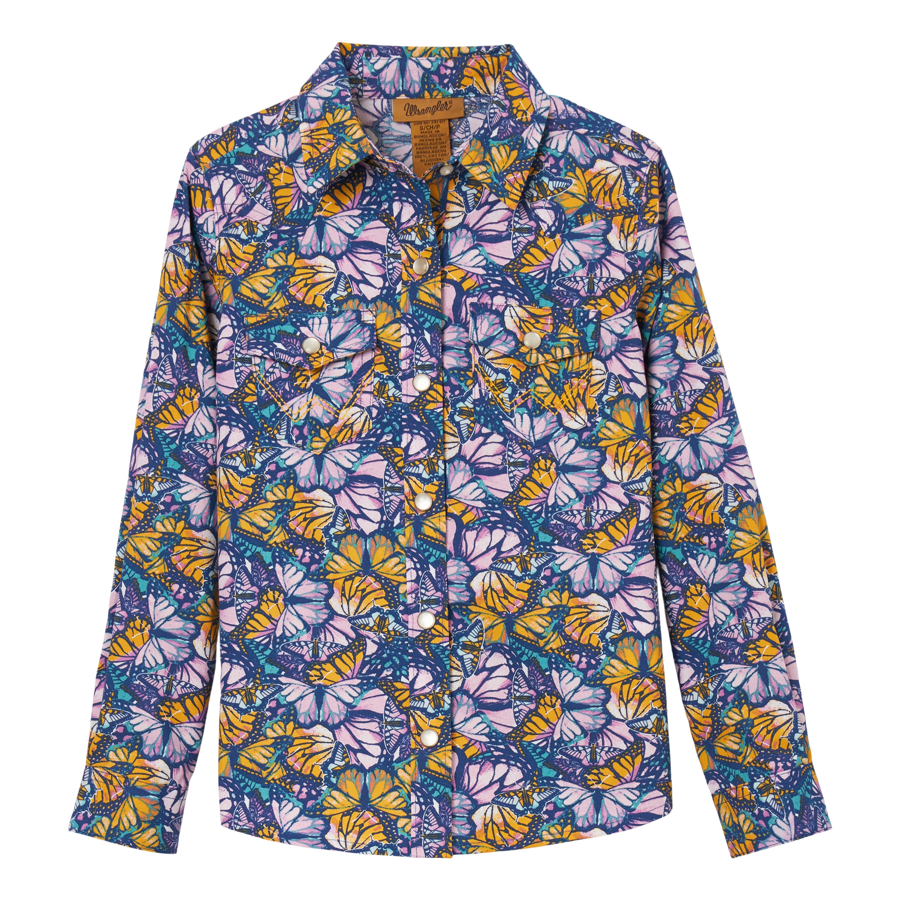 Wrangler Girl's Butterfly Print Western Snap Purple Multi Shirt – Gavel ...
