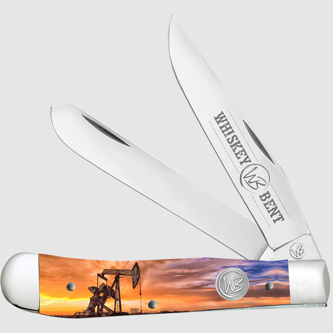 Whiskey Bent Pump Jack Sunrise Trapper Knives - Gavel Western Wear